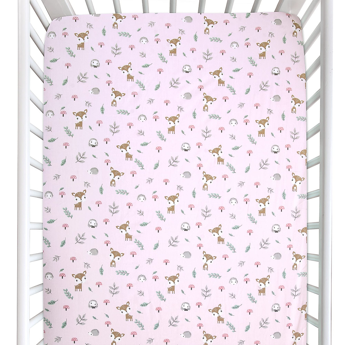 Fisher Price Cotton Fitted Crib Sheet Woodland Wonders Forest Themed Nursery Bedding Sheet 28 x 52” Fitted Crib Sheet for Girls for Standard Crib Mattress
