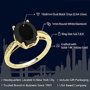 Gem Stone King 14K Yellow Gold 10X8MM Oval Gemstone Birthstone and White Diamond Engagement Ring | Wedding Anniversary Promise Gold Ring For Women | Size 5,6,7,8,9