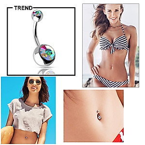 Outee 30 Pcs 14G Belly Button Rings for Women Belly Bars Stainless Steel Navel Piercing Jewelry