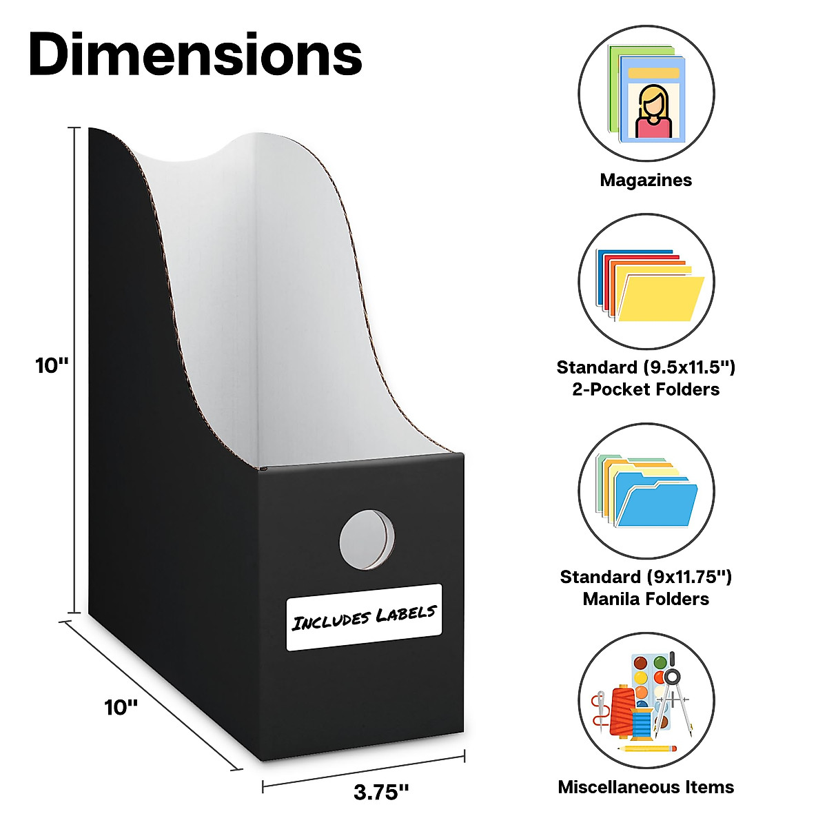 Dunwell Black Magazine File Holder (2 Pack) - Sturdy Cardboard Magazine Holder, Folder Organizer, Folder Holder, Magazine Storage Box, Paper Organizer Storage or Book Bins, Assembles in Seconds
