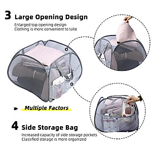 HEDONLEE Collapsible Laundry Basket, 90L Foldable Pop-up Laundry Hamper with Handles, Square Mesh Dirty Clothes Hamper for Laundry, Bathroom, Kids Room, Dorm,Travel or Camping (Gray)