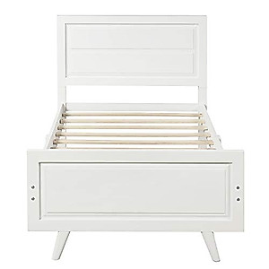 HomJoones Wood Platform Bed Twin Bed Frame Mattress Foundation Sleigh Bed with Headboard/Footboard/Wood Slat Support,Twin (White)