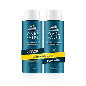Oars + Alps Men's Moisturizing Body and Face Wash, Skin Care Infused with Vitamin E and Antioxidants, Sulfate Free, California Coast, 2 Pack