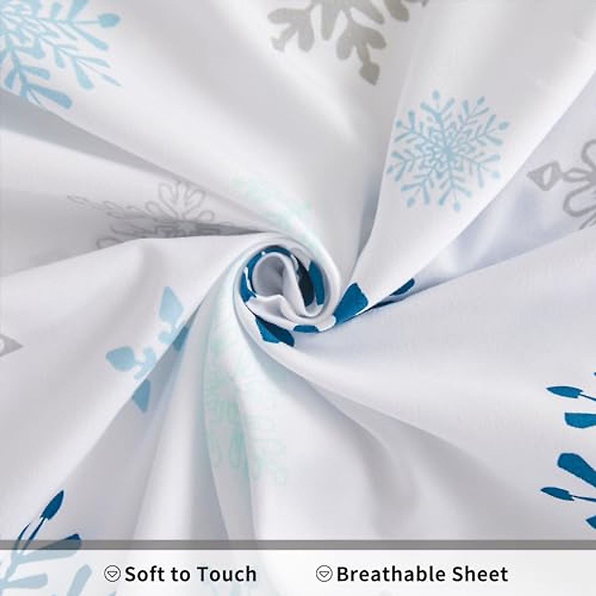 Mooreeke Christmas Holiday Full Sheets, Snowflake Printed Full Bed Sheet Set with Deep Pocket Non-Slip Fitted Winter Sheet