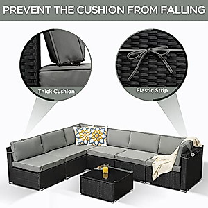SUNVIVI OUTDOOR 7 Piece Patio Furniture Set, Outdoor Sofa for Backyard, Garden with 6 Sofas, 6 Seat Clips, Coffee Table - Black/Grey