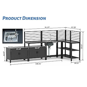 Domi 5-Piece Outdoor Kitchen Island with Storage, Aluminum Kitchen Islands Stainless Steel Sink w/Faucet, Corner Bar Storage Cabinet, Outdoor Kitchen with Protective Cover for Deck, Patio