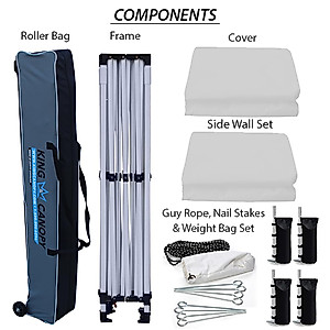 King Canopy Festival 10-Feet by 10-Feet Instant Pop up with 3 Solid Sides, 1 Zippered Door and Weight Bags, 1-Inch Steel Frame, White, FSSHST10WH-B2