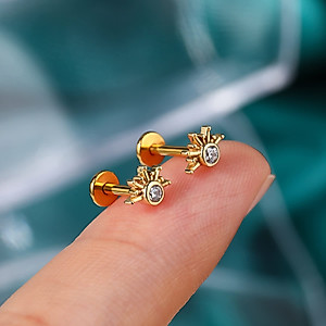 COCHARM 14K Solid Gold Sun Tragus Earring Studs 16g Flat Back Tragus Piercing Threadless Posh in Helix Stud 14K Solid Gold Helix Earrings Gold Helix Piercing Jewelry
