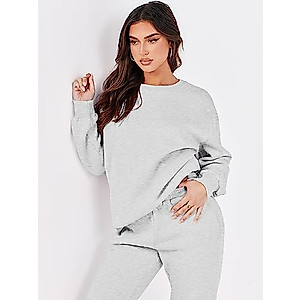 ANRABESS Women's 2 Piece Lounge Sets Fall Outfits Long Sleeve Cozy Casual Crew Neck Sweatsuit Matching Set 2023 Fashion Clothes Loungewear A1014qianhuahui-L
