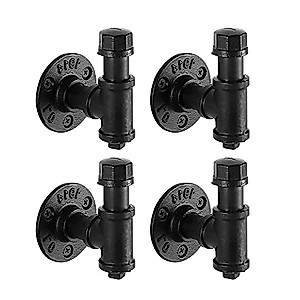 KES Industrial Pipe Black Towel Hook, Bathroom Coat Hook Wall Mounted, Robe Hook Heavy Duty for Hanging Coat Iron 4 Pack, BRH500-BK-P4