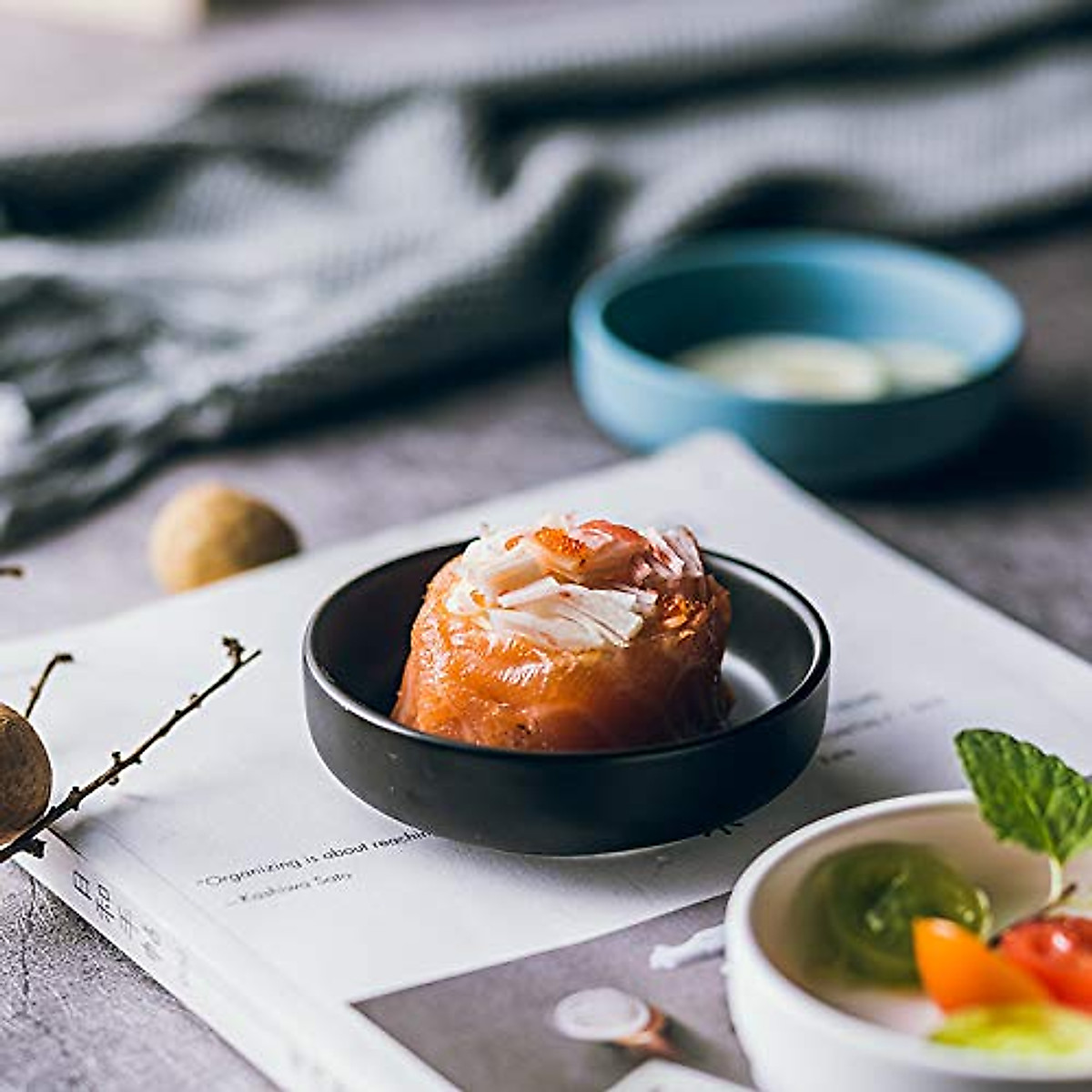 Colias Wing 3.5 Inch Simple Style Single Color Pattern Stylish Design Multipurpose Porcelain Side Dish Bowl Seasoning Dishes Soy Dipping Sauce Dishes-Set of 6