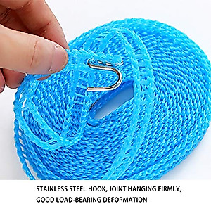 iCJJL Clothesline Adjustable Windproof Clothes Drying Rope Portable Hanging Rope for Home Use, Camping Travel, Indoor Outdoor Laundry Plastic Non-Slip(8M) (Blue)