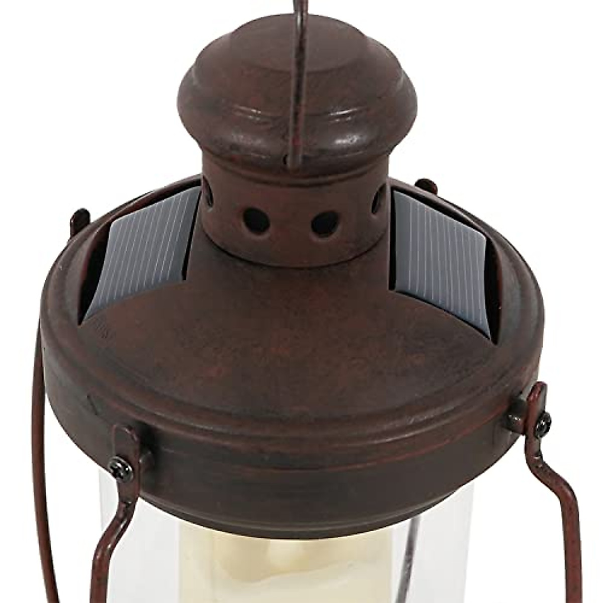 Sunnydaze Hanging Solar Light with LED Light and Candle - 12-Inch Outdoor Solar Lantern - Antique Outdoor Decoration for Patio, Porch, Deck, Garden or Backyard