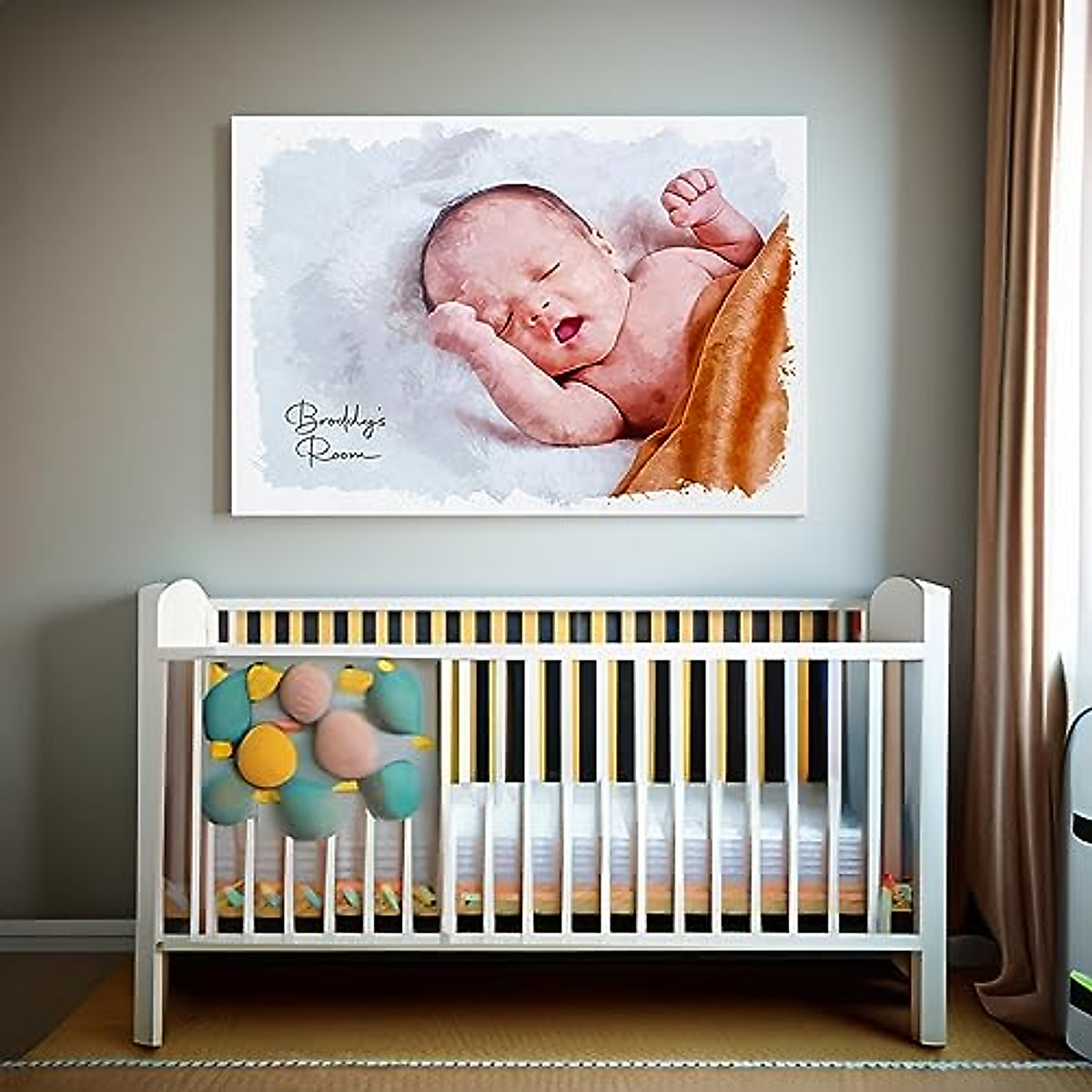 Personalized Baby Watercolor Canvas Painting With Name Printed On Premium Gallery Wall Art - Custom Newborn Portrait From Photo (S - 11x14 Inches)