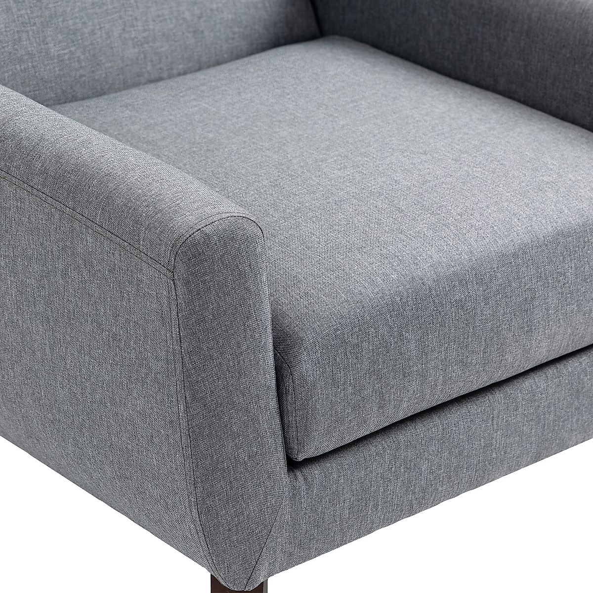 UIXE Comfy Arm Accent Chairs for Bedroom, Mid Century Modern Armchair Living Room Sofa Chair with Wooden Legs, Linen Fabric Button Tufted Upholstered Reading Chair for Home Office (Gray)