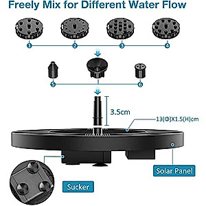 Kemine Solar Bird Bath Fountain Pump 1.0W with 4 Nozzle and Connector Free Standing Floating Water for Bird Bath Garden Pond Fish Tank Aquarium Outdoor (A)