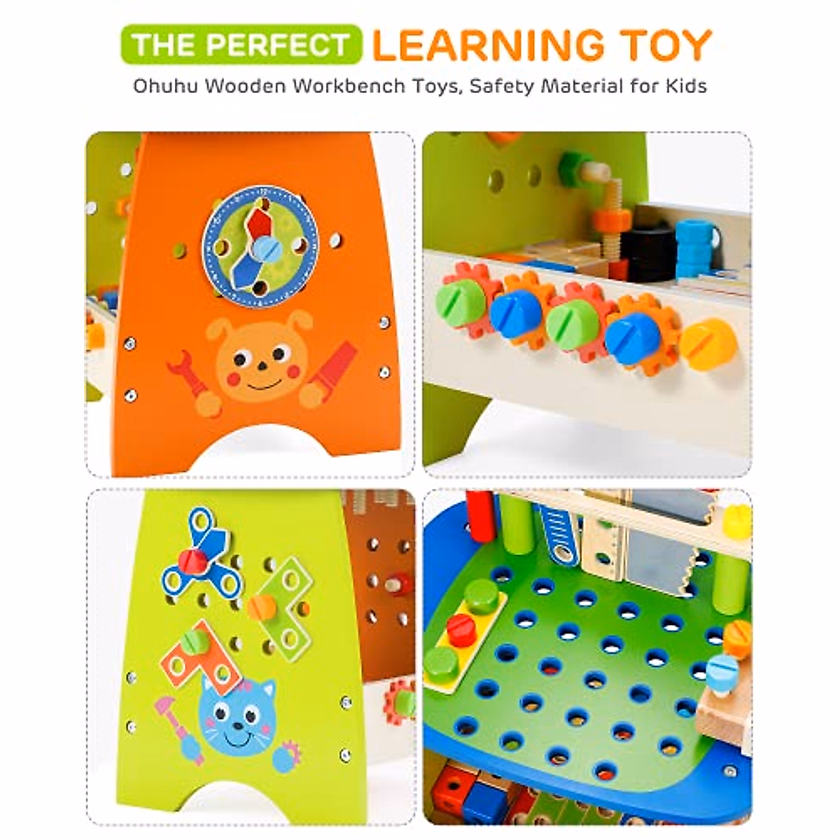 Ohuhu Tool Workench Toy Set, Kids Toy Play Workbench, Kids Wooden Tool Bench Workshop, Workbench with Tools Set (89 Piece Set), Wooden Construction Bench Toy for Boys Girls Age 3 4 5 6 7