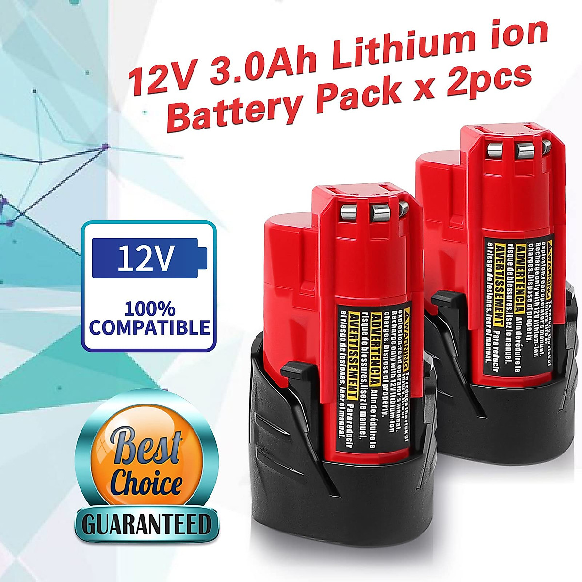 Jialitt 2 Pack Upgraded Version 3.0Ah 12V Replacement for Milwaukee M12 Battery Lithium 48-11-2401 48-11-2402 48-11-2411 48-11-2420 48-11-2440 Cordlees Power Tools