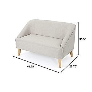 Christopher Knight Home Justus Mid-Century Modern Fabric Loveseat, Beige / Natural