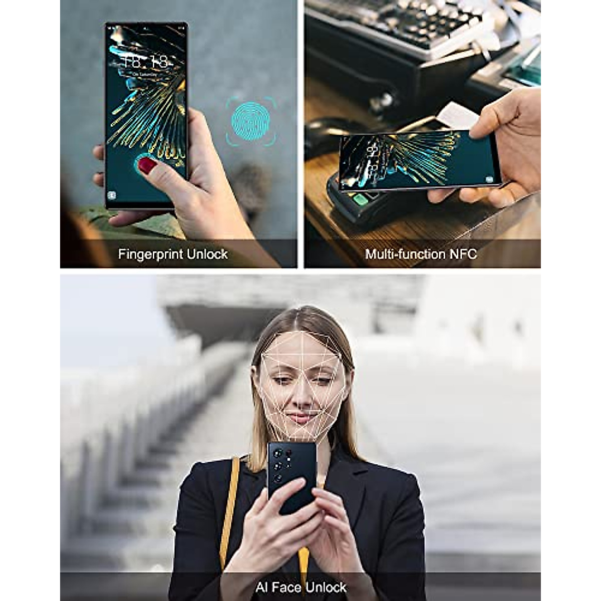 SANSHREUNI Smartphone Unlocked, 5G Dual Sim Cell Phones, 4G+128GB C21 Ultra Unlocked Smartphones, 6.8 inch Android Smartphones 7300mAh | Fingerprint Lock Face ID (Black)