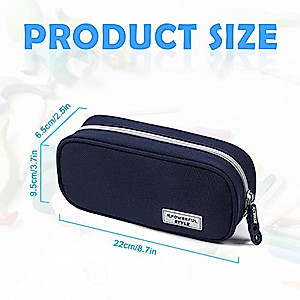 LELE LIFE Big Capacity Pencil Case with 3 Compartments, Double Zipper Sturdy Canvas Pen Case, Pencil Bag Stationery Pouch for School Students Office, Blue