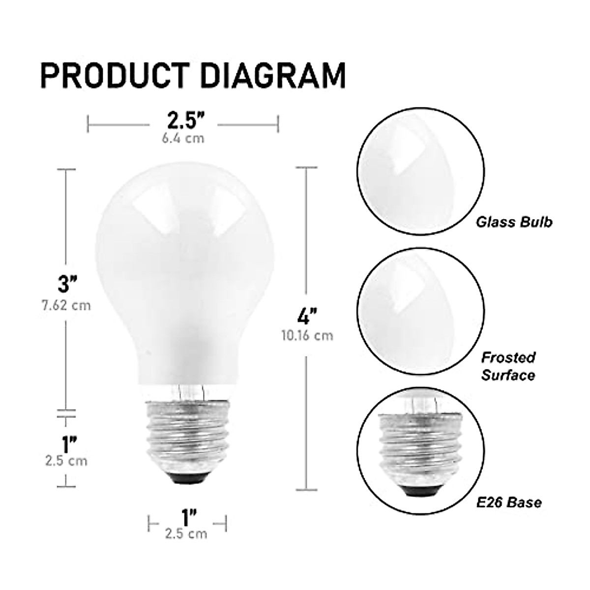 Mandala Crafts Rough Service Appliance Light Bulbs 60-Watt Light Bulbs - Dimmable E26 A19 Bulb Pack of 6 - Appliance Frosted Incandescent Light Bulbs 60 Watt Soft White