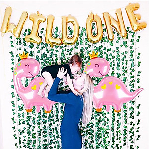 Pink Dinosaur Balloons Girls Dinosaur Balloons, 38 Inch Big Foil Mylar Dino Balloon with Crown for Kids Girls Dinosaur Theme Princess Birthday Baby Shower Party Decorations Supplies Dino party Decor