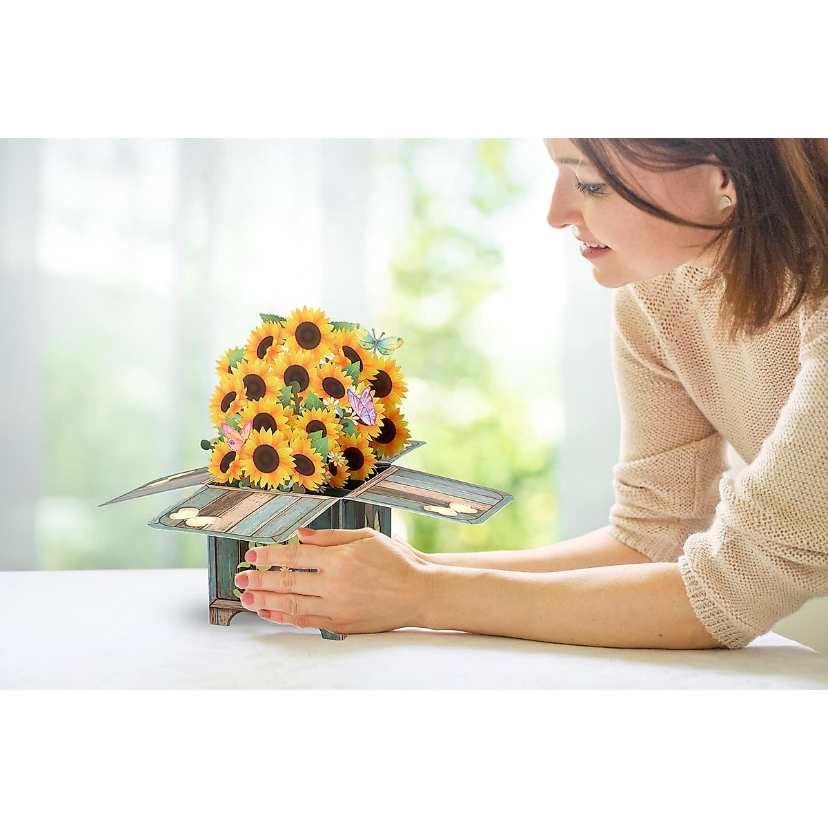 Giiffu 3D Popup Greeting Cards Mother's Day Sunflower Floral Bouquet Card,All Occasion Flower Blank Greeting Cards with Envelope and Notecard for Get Well Soon,Anniversary,Thank You,Birthday,Sympathy