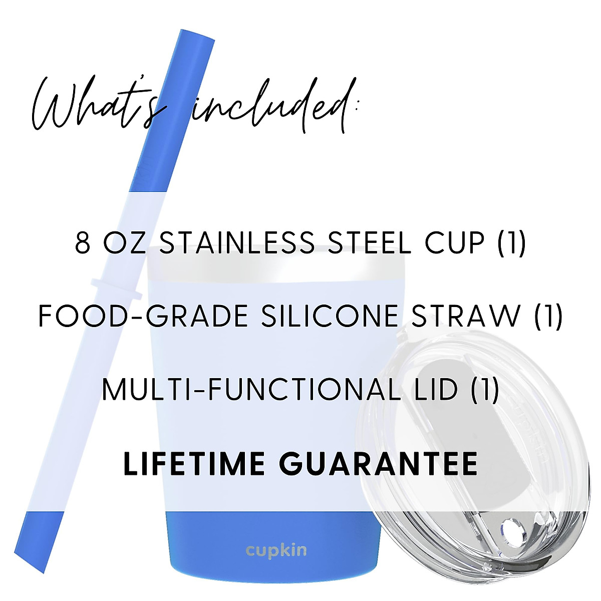 CUPKIN Stackable Stainless Steel Kids Cup Smoothie Tumbler, Powder Coated Insulated Tumblers, BPA Free Lid and Silicone Straw 8 Fl Oz (Pack of 1), Blue