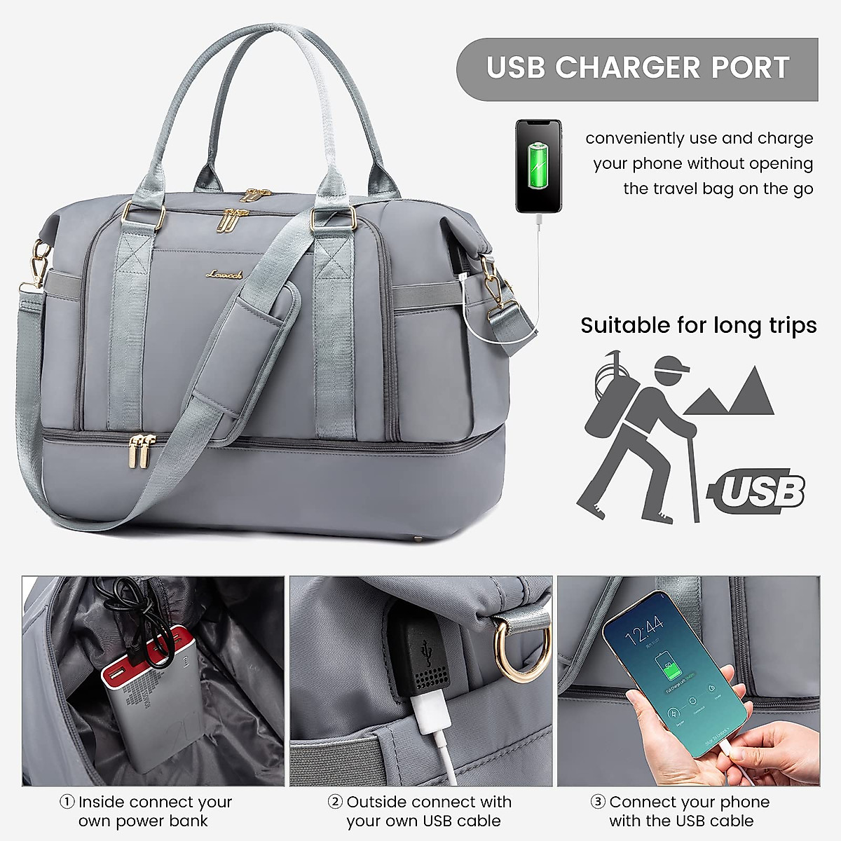 Gym Bag for Women LOVEVOOK Travel Duffel Bag with USB Charging Port,Weekender Bags for Women with Shoe Compartment,Carry on Overnight Bag with Toiletry Bag,Hospital Bags for Labor and Deliver