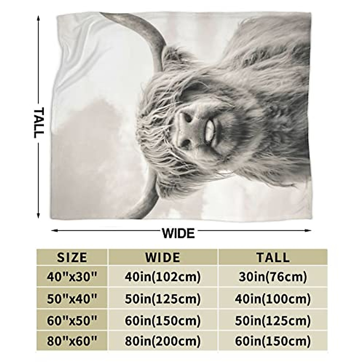 Billichase Highland Cow Blanket Portrait of Cow Pattern Flannel Fleece Throw Blanket Scotland Scottish Horns Bull Cattle Blankets for All Seasons for Couch Bed Sofa 50 X 40 Inches