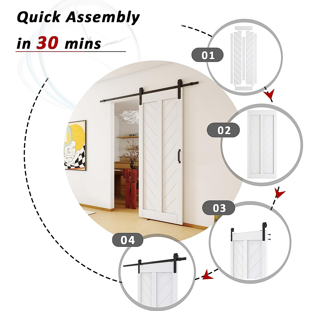SOLRIG Sliding Barn Door 60"(30" x2)× 84", Double Pre-drilled Barn Door Slab, Need to Assemble, DIY Unfinished, 2X Barn Door Hardware Included, V Frame, White
