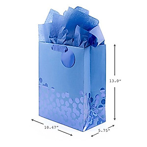 Hallmark 13" Large Gift Bag with Tissue Paper (Blue Foil Dots) for Hanukkah, Christmas, Birthdays, Fathers Day, Graduations, and Baby Showers