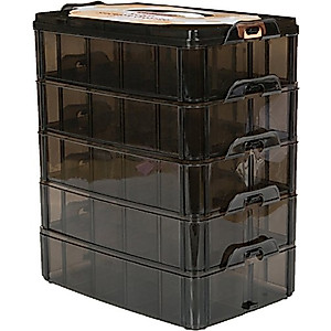 LifeSmart USA Stackable Storage Container Black 50 Adjustable Compartments Compatible with Lego Dimensions LOL Surprise Littlest Pet Shop Arts and Crafts and More (5 Tier)