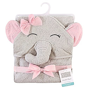 Hudson Baby Unisex Baby Cotton Animal Face Hooded Towel, Pretty Elephant, One Size
