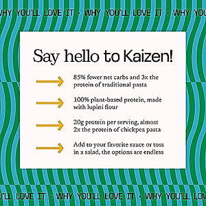 KAIZEN KETO Pasta Ziti - 2 Net Carbs, 19g protein - Gluten-Free, Keto Pasta Made with High Fiber Lupini Flour - 8 ounces (Pack of 3)