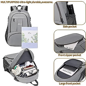 JIELV 30L Lightweight Packable Backpack Small Foldable Hiking Backpack Waterproof Daypack Travel Camping Outdoor for Women Men Valentines Day Gifts(Lgiht Grey)