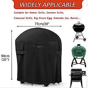 30-inch Round Smoker Cover, BBQ Grill Cover Kamado Cover Barrel Cover Fit for Smoker Grills Charcoal Grills Kamado Grills Gas Grills Vertical Fire Pit Barrel, UV Dust Water Resistant, Black