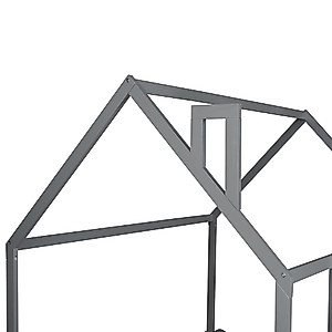 Harper & Bright Designs Full Size House Bed for Kids,Montessori Bed Full Size with Fence-Shaped Guardrails, Wood Toddler Full Floor Bed Frames for Girls, Boys(Full,Grey)