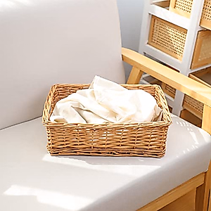 YAHUAN Rectangular Wicker Storage Basket Woven Rattan Basket with Handle, Baskets for Organizing Bathroom,Bedroom,Laundry Room,Pantry (Wicker)