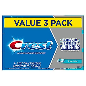 Crest Cavity and Tartar Protection Toothpaste, Whitening Baking Soda & Peroxide, (3 Count of 5.7 Tubes Each), 17.1 Ounce