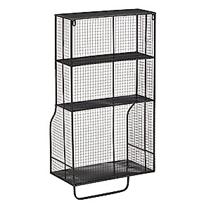 Linon AMMESHELFW1 Distressed Wall Storage Organizer, Brown, 17"W x 10"D x 30.9"H