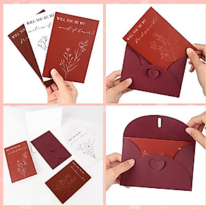 Eaezerav Bridal Shower Games Will You Be My Bridesmaid Cards with Envelopes, 16 Pcs Bride to Be Cards for Wedding Party Proposal (wine red)