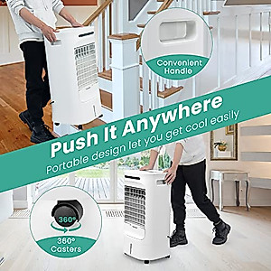 PETSITE Evaporative Air Cooler, 3-in-1 Portable Cooling Fan with Remote Control, 15H Timer, 2 Ice Packs, 2.6 Gal Water Tank, 3 Modes, 3 Speeds, Personal Swamp Cooler for Bedroom Home Office