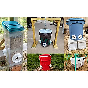 DIY No Waste Chicken Feeder Kit,8 Ports with Rodent Proof Covers,Automatic Poultry Feeder for Barrel Bucket Bin Tub,Feeding Chicken Ducks,BPA Free