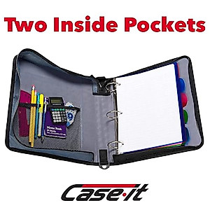 Case-It The Classic Zipper Binder - 2 Inch O-Rings - Multiple Pockets - 350 Sheet Capacity - Comes with Shoulder Strap - Midnight Blue D-251 (6 Pack)