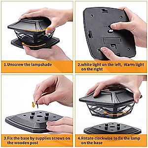 TWINSLUXES Solar Post Lights Outdoor 2 Modes Waterproof LED Solar Fence Cap Light for 3.5x3.5 4x4 5x5 and 6x6 Post in Patio,Deck Walkway and Garden Decoration.(6PACK)…