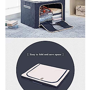 WWWUUU Storage Boxes , Oxford Cloth Steel Frame Storage Box Bag, Easy to Fold with Sturdy Zipper,Storage for Clothes,Bed ,Blankets,Bedding,Pillow (Navy Blue, 15.4x11.4x7.9 IN (22L))