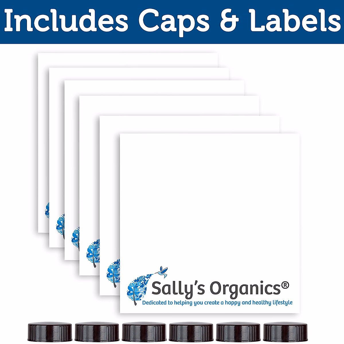 Sally's Organics Empty Amber Glass Spray Bottle - Large 16 oz Refillable Container for Essential Oils, Cleaning Products, or Aromatherapy - Black Trigger Sprayer w/Mist and Stream Settings - 6 Pack