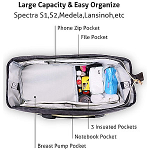 Lunies Breast Pump Bag Diaper Tote Bag, Double Layer Breastmilk Storage Bag for Travel, Large Capacity Baby Diaper Bag, Pumping Bag with Insulated Pockets